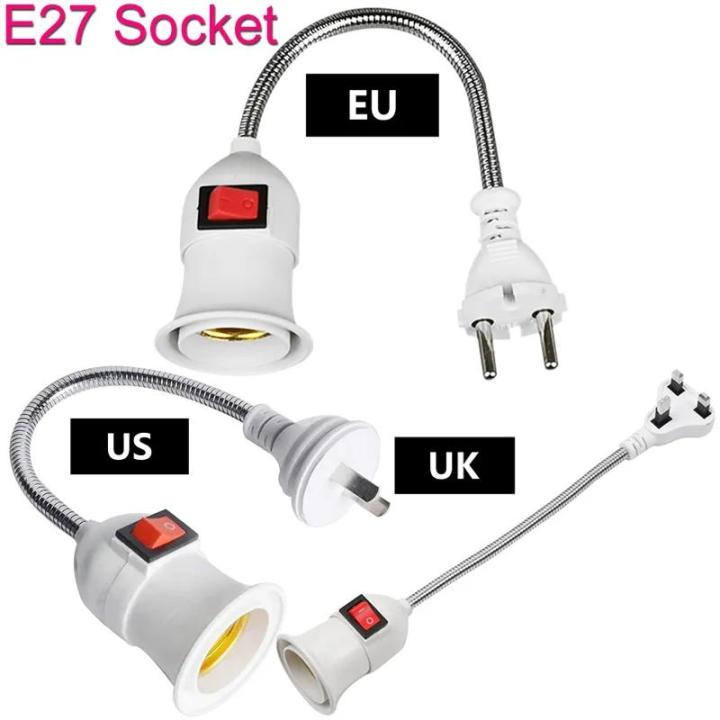 E27 Socket Adapter with On Off Switch to US EU UK Plug Flexible ...