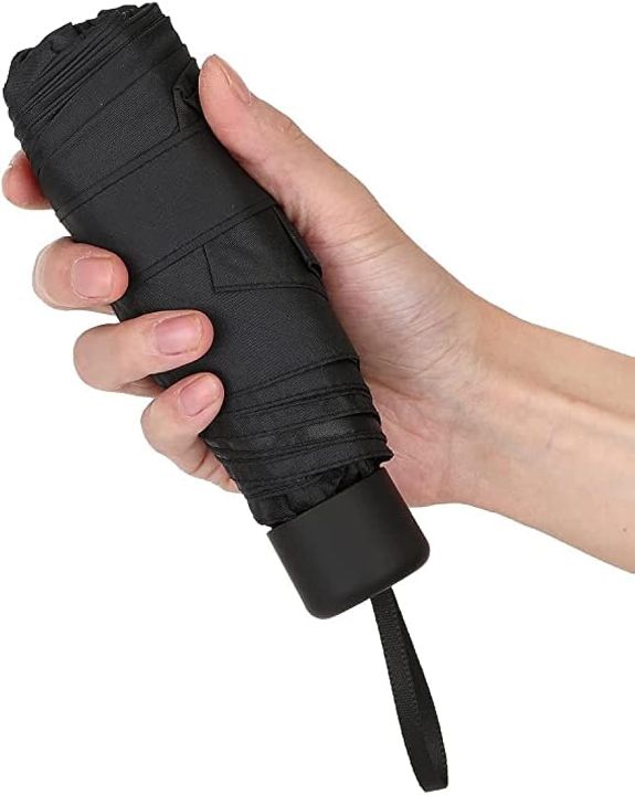 Black Folding Mini Umbrella 3 times Foldable Compact Portable Handheld ...