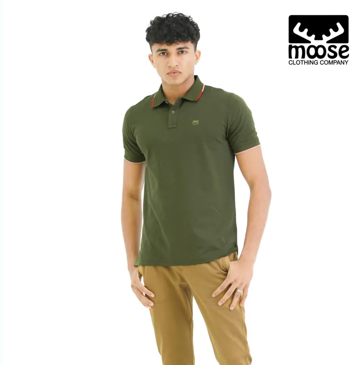 Moose Men’s Minimal Stripe Polo T-Shirt – Dark Olive | Daraz.lk