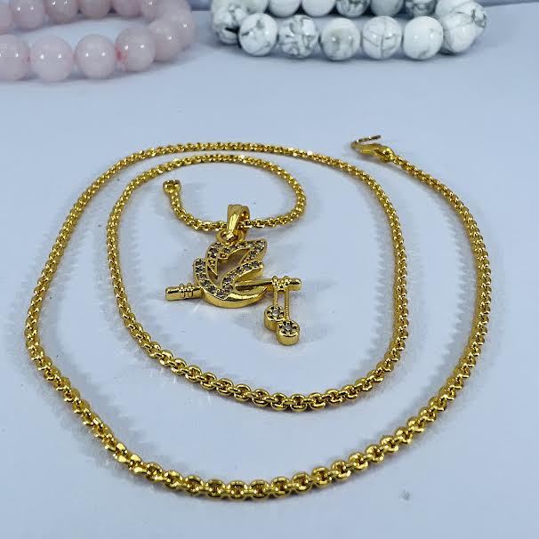 BOOM Gold Plated chein 2MM Diamond Chain with Beautiful leaf pendant ...