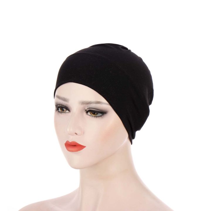 Plain Black Muslim Headscarf Inner Hijab Caps for Women - Stretch ...