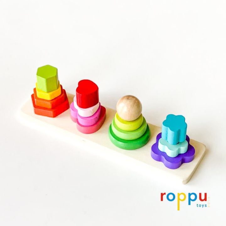 Wooden Four column Tower with Shape Sorter and Color Learning Educational Series Toy | Daraz.lk