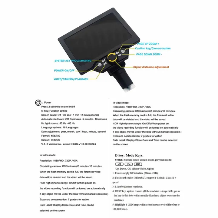 Portable 7" LCD Digital Microscope 1200X Zoom 12MP High-Resolution for ...