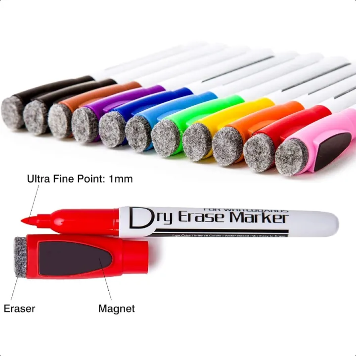 Magnetic Dry Wipe Pens Dry Erase Markers With Eraser Cap Low Odor Fine ...
