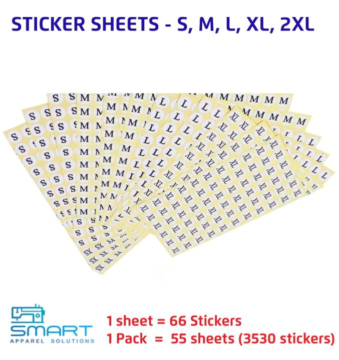 White Paper Sticker Size Label S, M, L, XL, 2XL, 3XL Dress Size ...