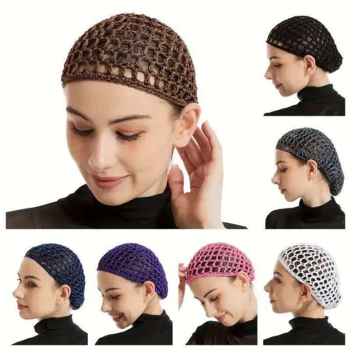 New Womens Mesh Hair Net handmade Crochet Cap Kufi Caps Snood Sleeping ...