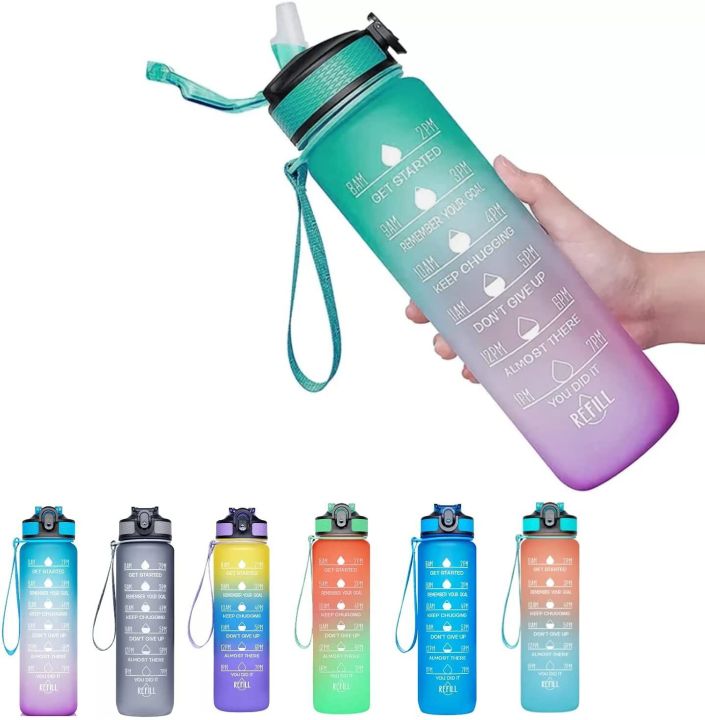 1pc 1000ml Large Capacity Gradient Water Bottle,Water Bottle with Straw ...