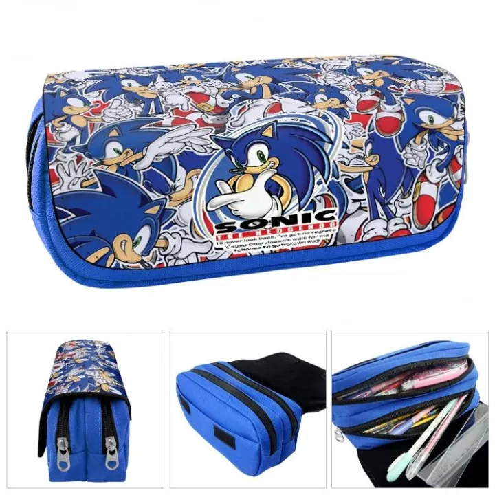 Sonic Peripheral Pencil Case Cartoon Anime Large-capacity Double-layer ...