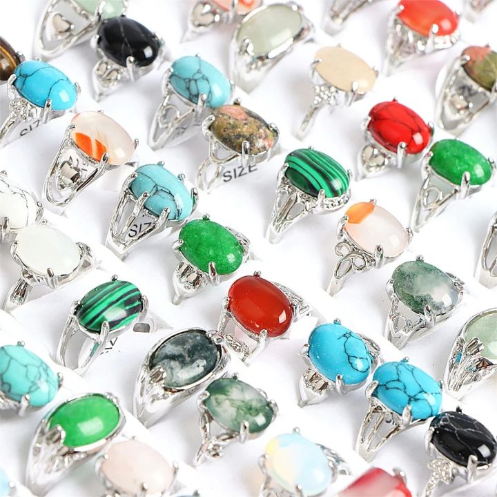 10Pcs/Lot New Fashion Bohemian Crystal Real Natural Stone Rings Jewelry ...