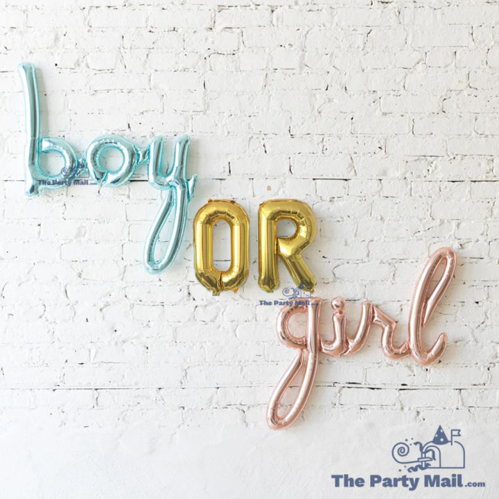 Boy or Girl Script Letters Foil Balloon Banner for Gender Reveal Party ...