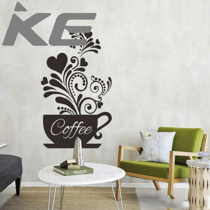 【IKE】Creative Flower Vine Coffee Cup Wall Sticker For Cafe Restaurant ...