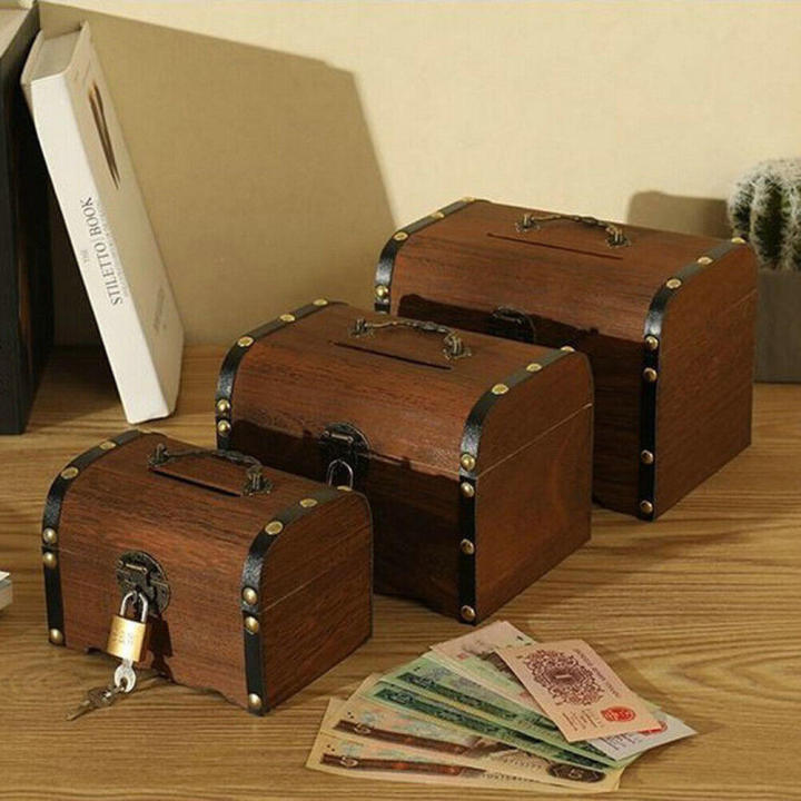 Handcrafted Treasure Chest Antique Finish Vintage Style Lockable Wooden ...