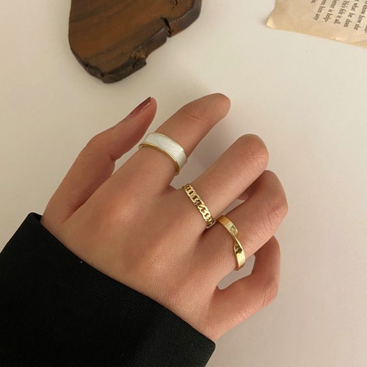 3pcs Women's Alloy Rings Vintage Woven Rings White Glossy Rings Gold ...