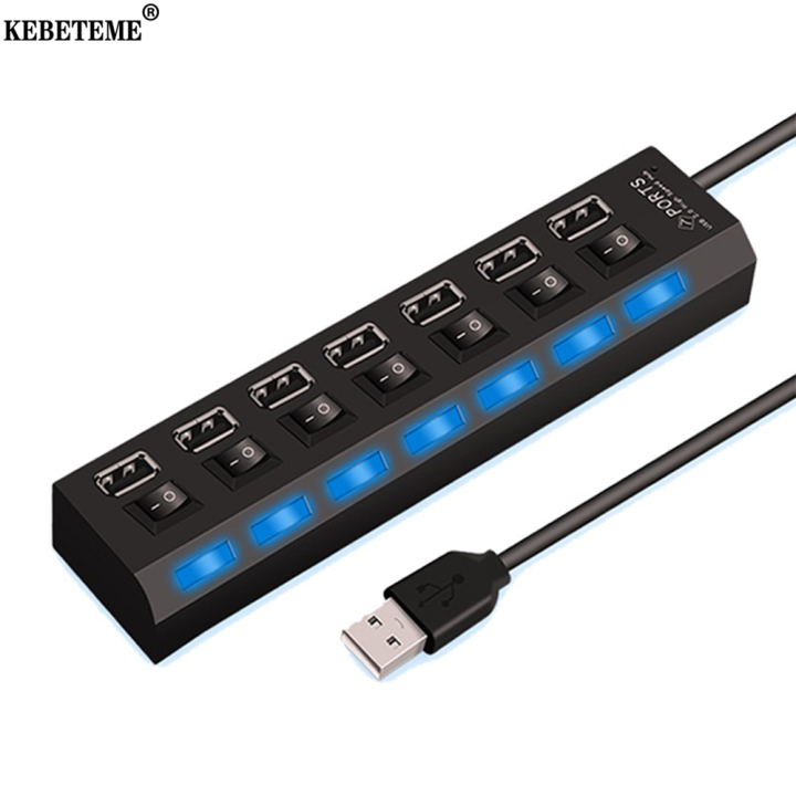 KEBETEME 7 Port USB 2.0 HUB High Speed Power Cable with LED Light ...