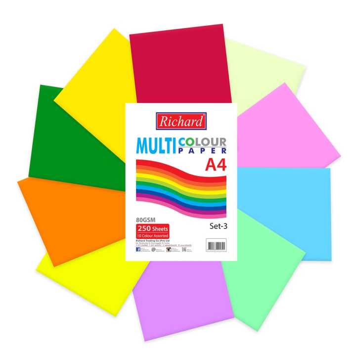 Richard Colour Paper A4 - Set #5 (250 Sheets) (10 COLOURS) | Daraz.lk