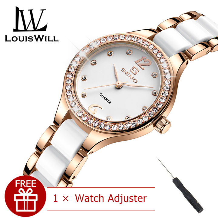 LouisWill Women Watches Diamond Casuals Fashion Ceramic Strap Watches ...