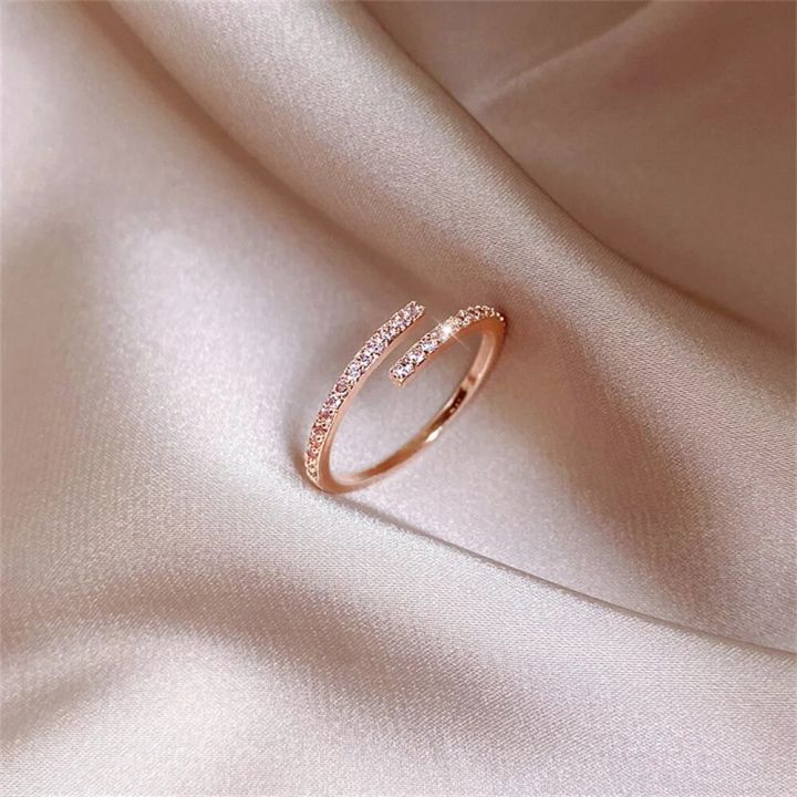 Trendy Rose Gold Color Open Ring For Women Luxurious Acrylic Crystal ...