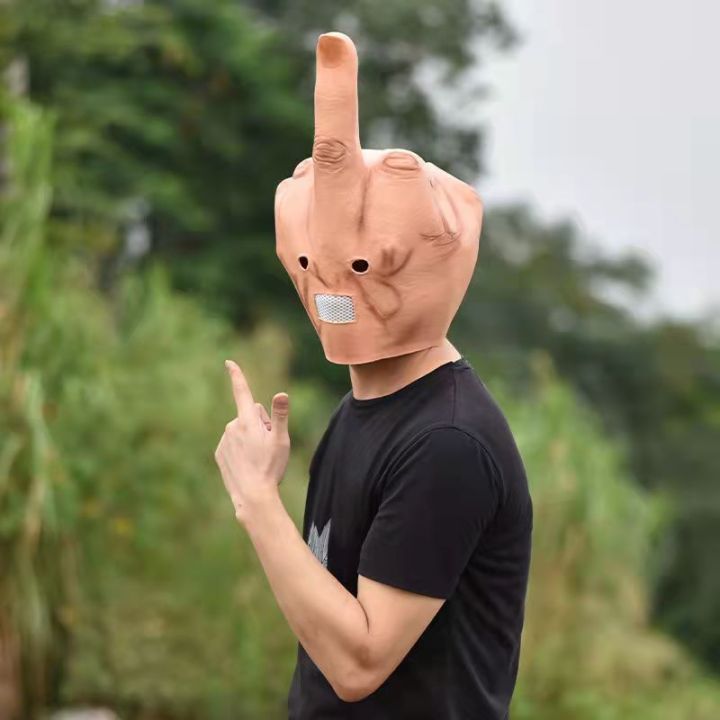 Middle Finger Halloween Full Head Mask Latex Scary Costume Party ...
