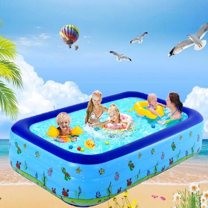 Intime large 3 rings inflatable rectangular kids portable swimming pool ...