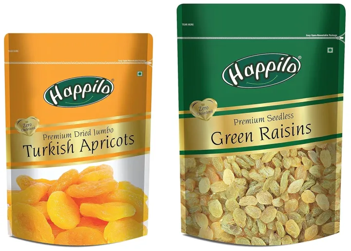 Happilo Dried Premium Turkish Apricots, 200g & Premium Seedless Green ...