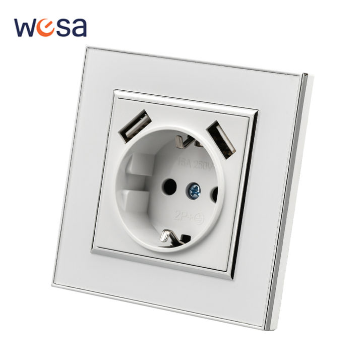 White Panel 250V With Ground Retardant USB Power Sockets Electrical Outlets Classic EU Standard ...