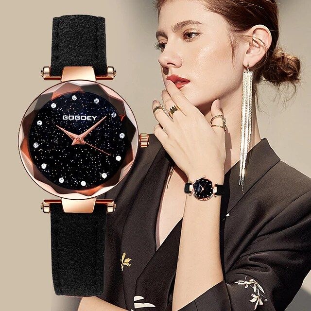 Luxury Fashionable Starry Sky Ladies Quartz Watch Galaxy Dial Star ...