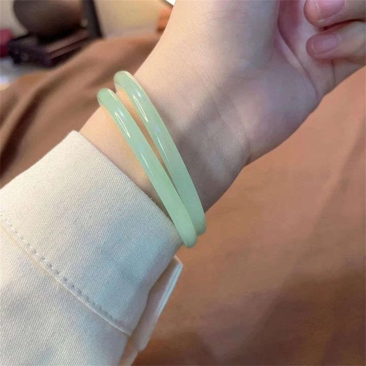 2Pcs/Set Imitation Natural Jade Solid Color Jingle Bangles Vintage ...