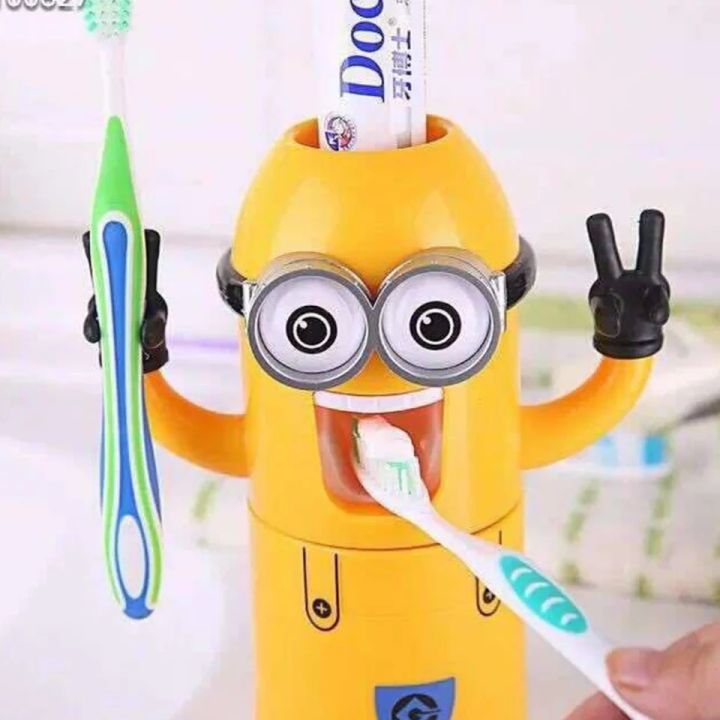 MINION Toothbrush Holder with Automatic Toothpaste Dispenser Wash Kit Baby Gift Products Daraz.lk
