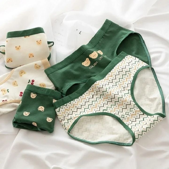 Cartoon Bear Dots Stripe Cotton Panties Women's Underwear Low-Rise ...