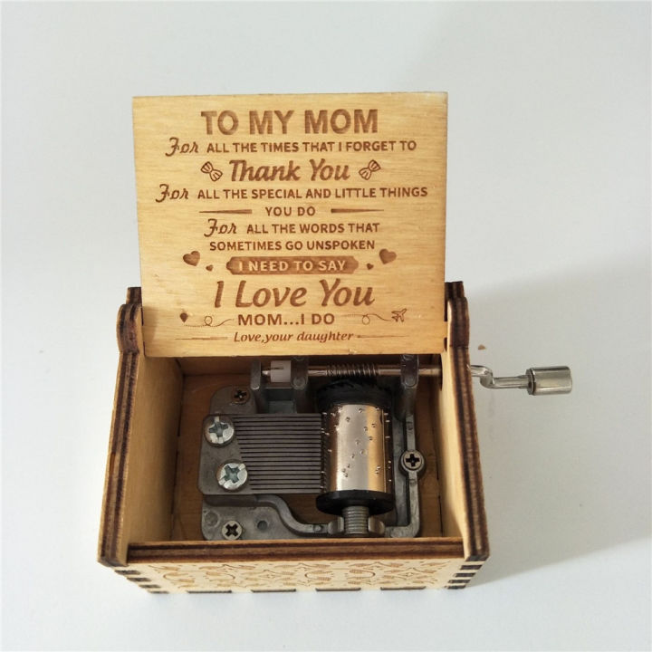 Wooden Hand Crank Music box daughter to mom ,son to father best gift ...