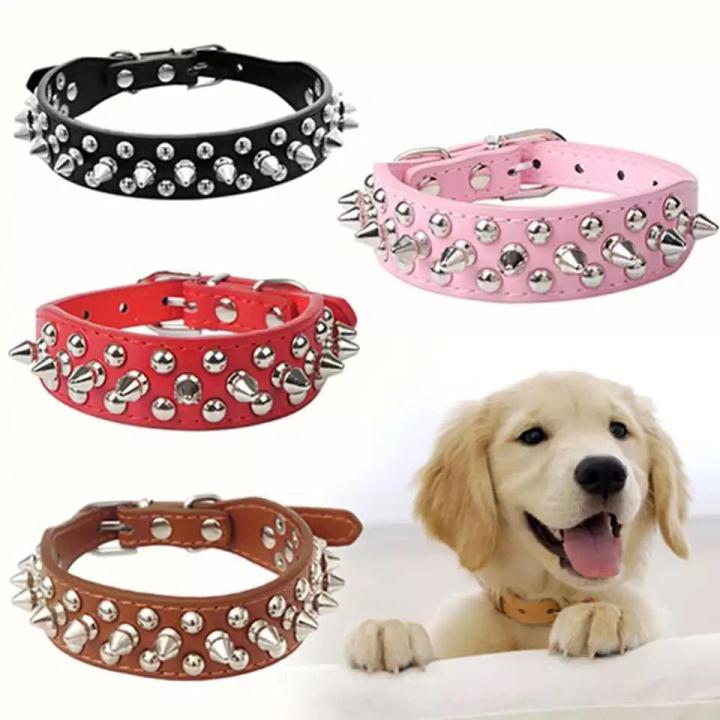 Adjustable Leather Pet Dog collar Neck Strap Supplies PU Leather Punk ...