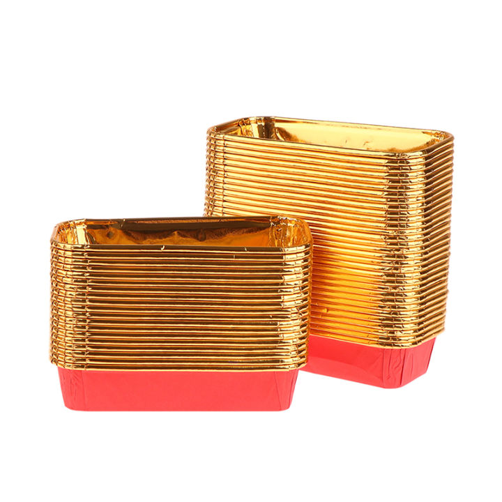 50Pcs Rectangular Cake Cup Aluminum Foil Crimping Baking Cups Heat ...