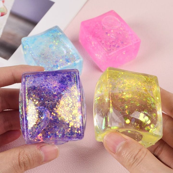 Cute Polar Light Transparent Cube Fidget Toy Glitter Mochi Ice Block ...