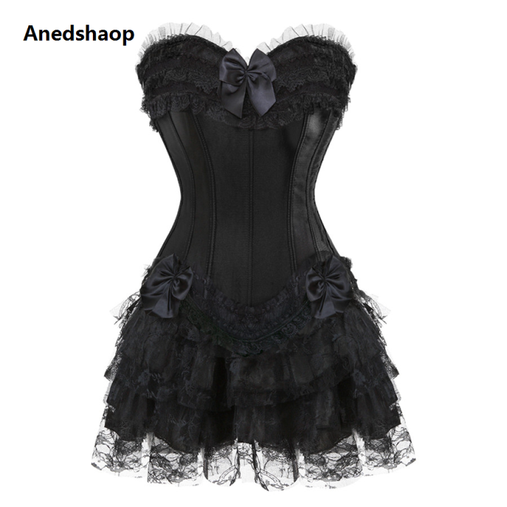 Anedshaop Corset Dress with tutu Skirt Satin Bustier Top Lace Skirt ...