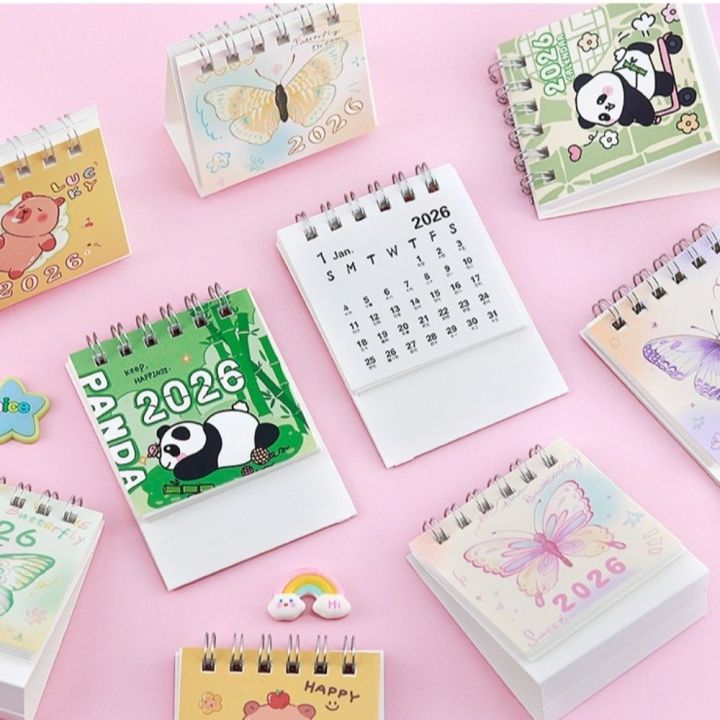 Cute Small 2026 Desk Calendar Cartoon Standing Flip Schedule Planner ...