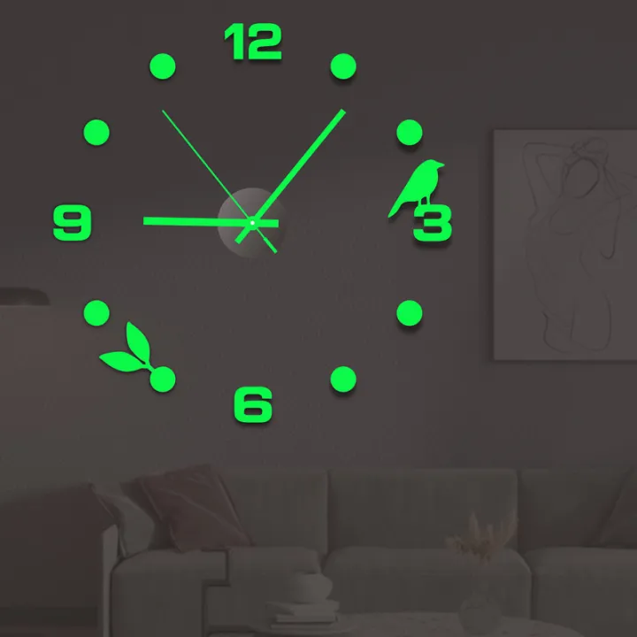 New Luminous Wall Clock Large Watch Horloge 3D DIY Acrylic Mirror ...