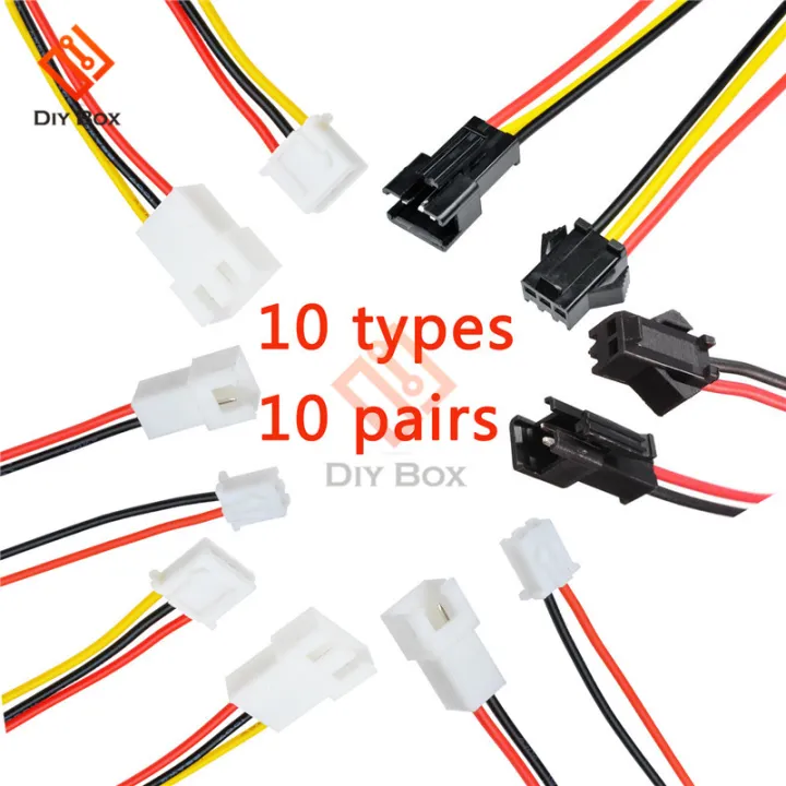 10pairs 10cm 15cm 30cm Sm 2pin 3pin Male To Female Connector Plug Cable ...