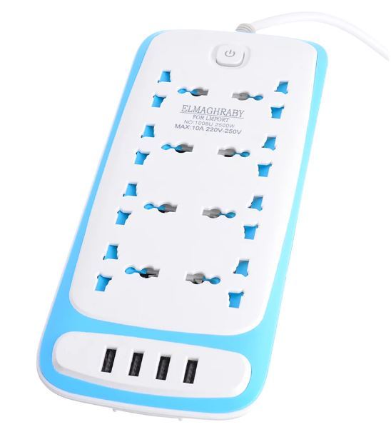 8 WAY EXTENSION WIRE CORD OUTLET POWER STRIP WITH 220 VOLT OUTLETS AND ...