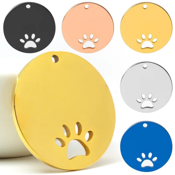 20PCS Pet ID Name Tag Round Inner Openwork Dog Paw Stainless Steel ...