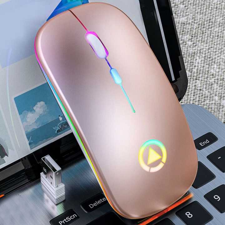 Wi-reless Optical Mouse Mice USB Rechargeable RGB For PC Laptopp ...