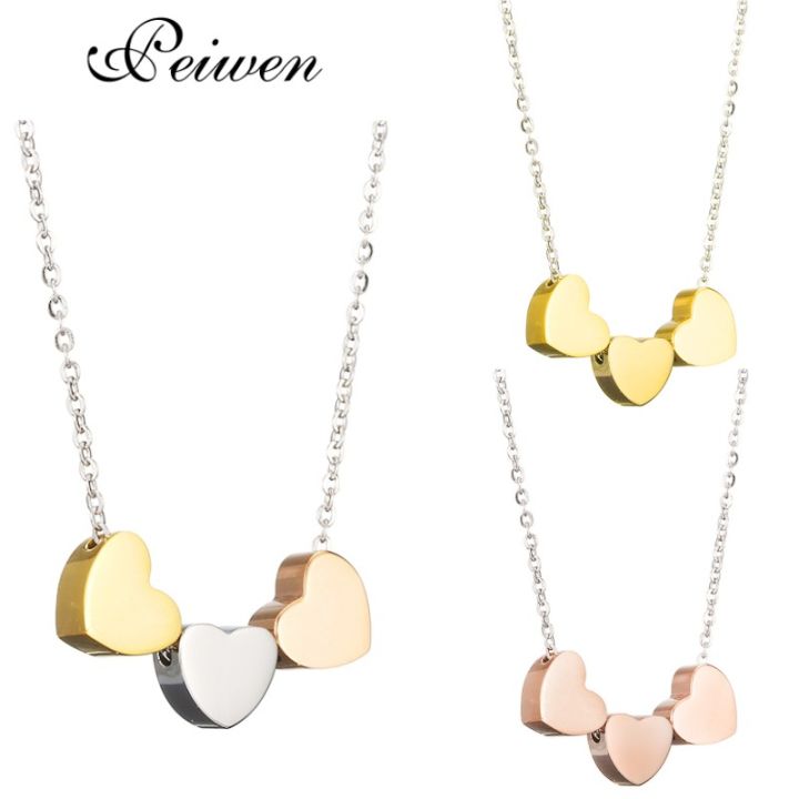 Mini Three Heart Pendant Necklace For Women Three Best Friends Choker ...