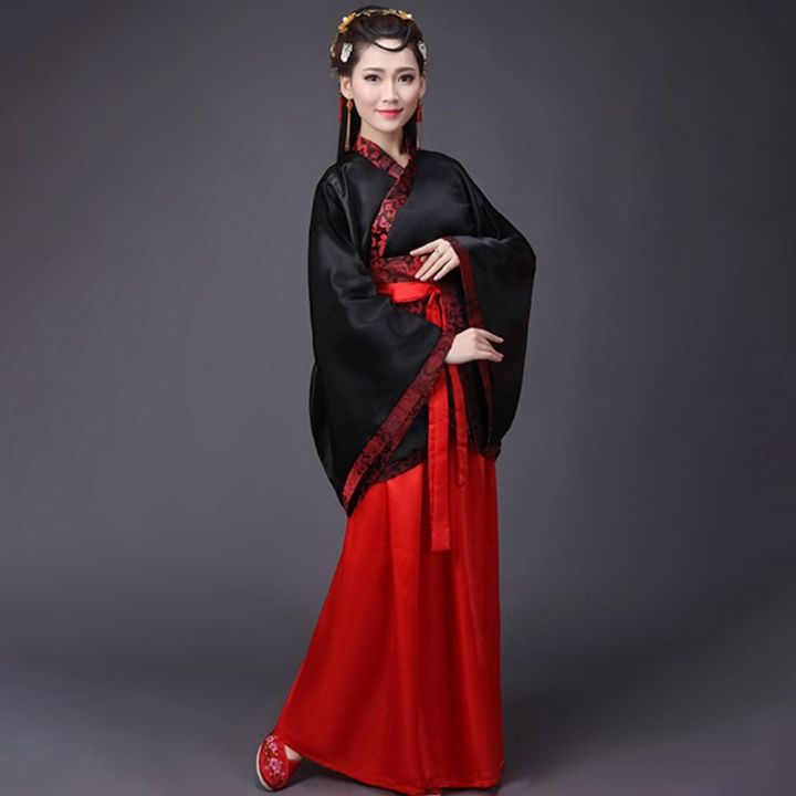 Elegant Long Sleeves Hanfu Long Dress Patchwork Ancient Style Chinese ...