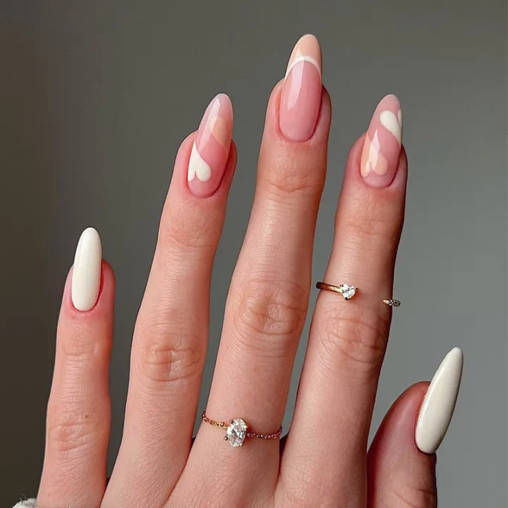 nailsNude pink love wearing nails French nails cross-border nail art ...
