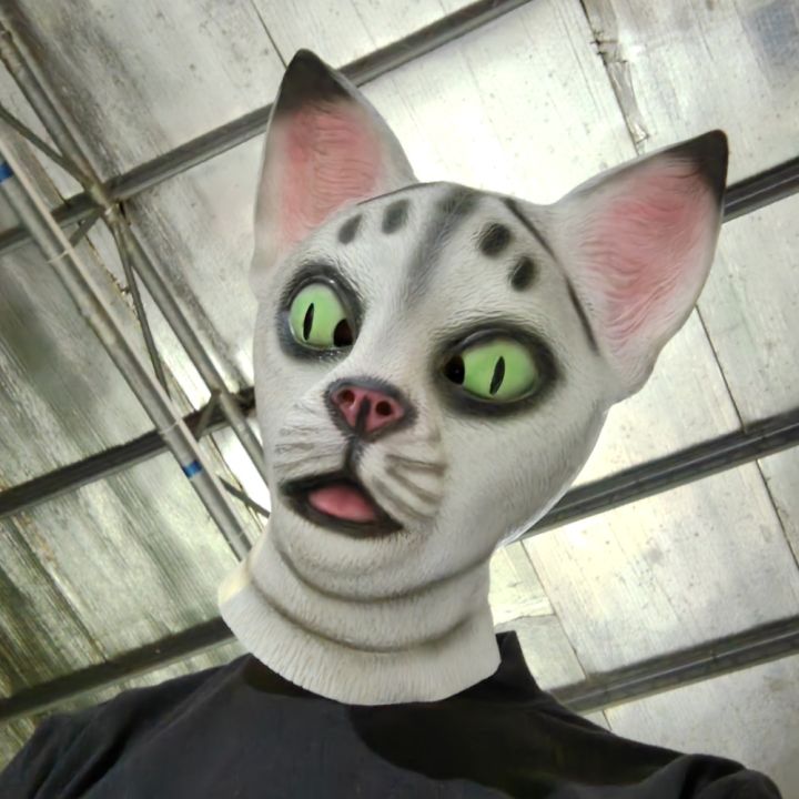 Halloween Cat Head Mask Funny Cute Animal White Cat Masks Horror Evil Cat Latex Full Face ...