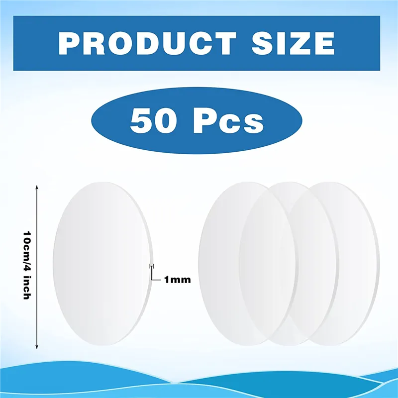 NCANRUI 50 Pcs Clear Acrylic Sheets, 4Inch Round Acrylic Disc, 0.1Cm ...