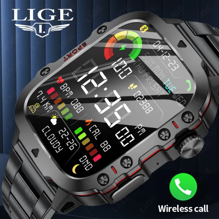 LIGE 2024 SOS Bluetooth Call Men Smartwatch 1.96'' HD Screen Sport ...