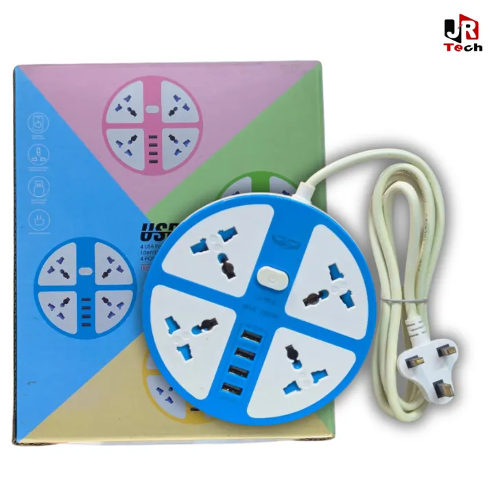 Universal Multi-Plug Extension with 4 Sockets and 4 Smart USB Ports ...