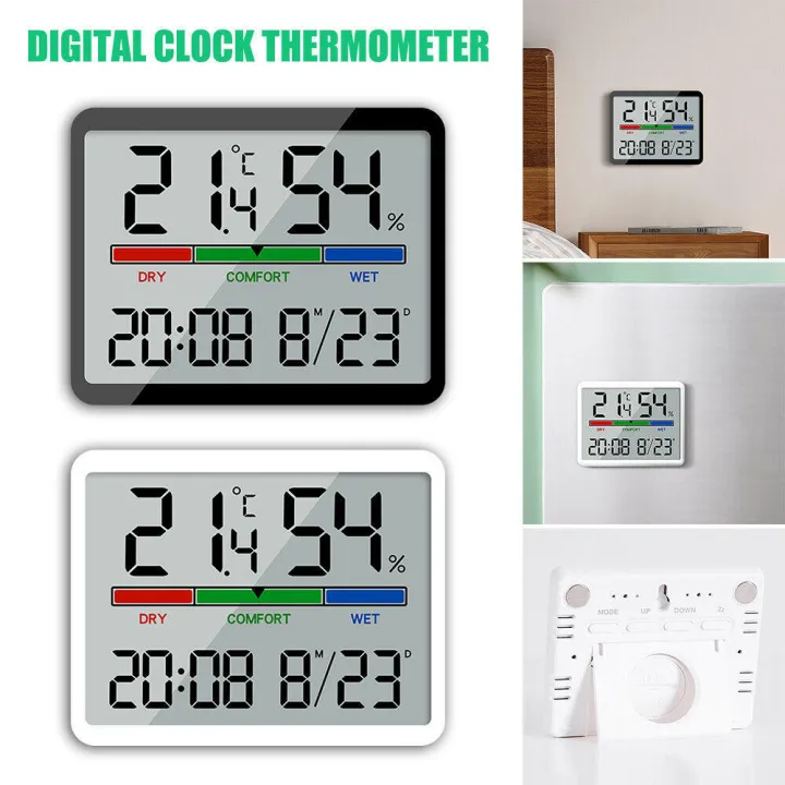 Digital Alarm Clock LCD Display Hygrometer Room Temperature Meter ...