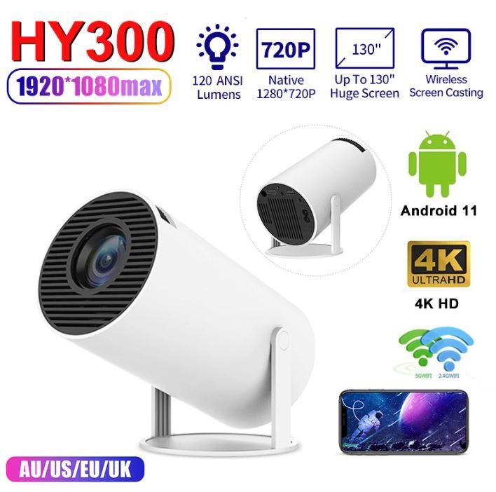 HY300 4K FHD LED Dual Band WiFi Android 11 Portable Home Theater MINI ...