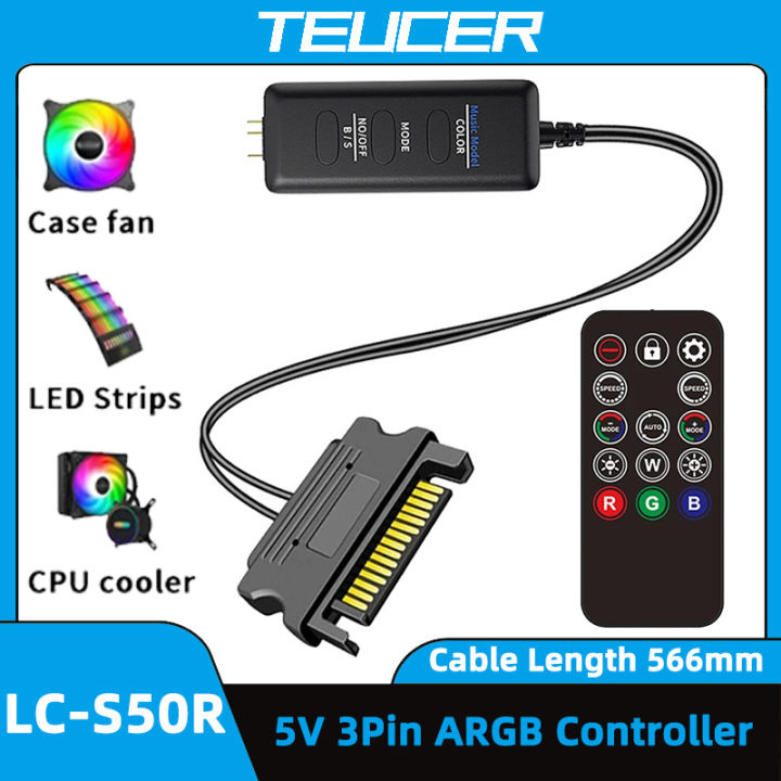 TEUCER LC-S50R Mini Adapter Controller ARGB 5V 3PIN to SATA Interface ...